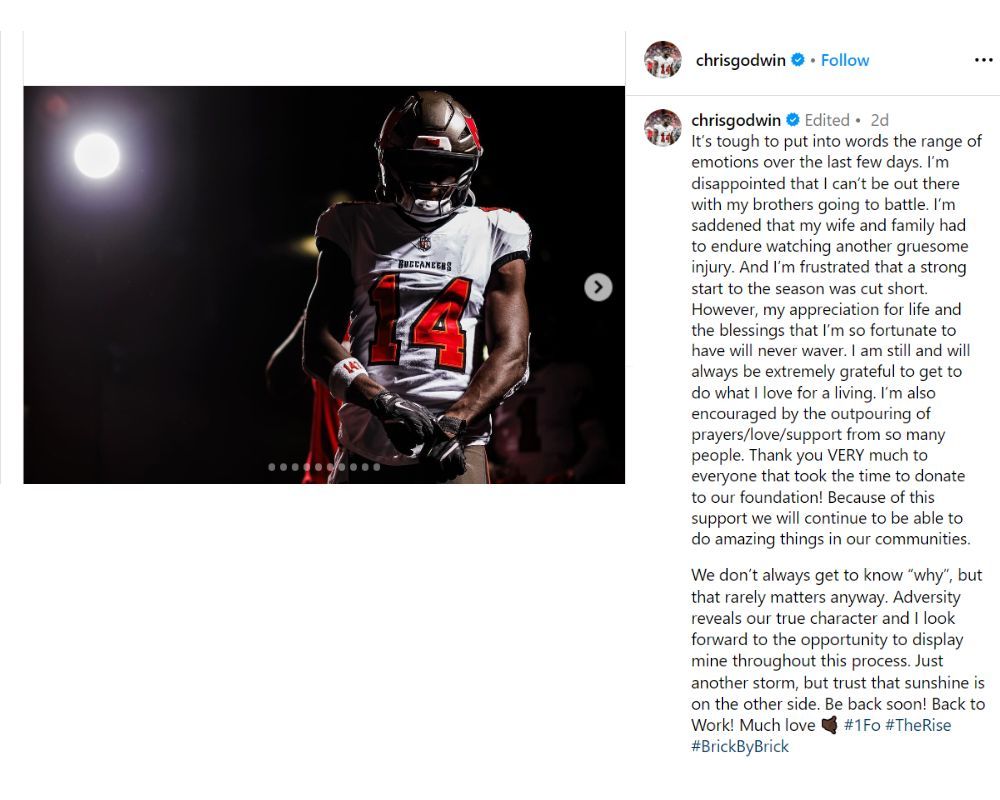 Tom Brady Pens Heartwarming Note to Chris Godwin After Buccaneers WR's ...