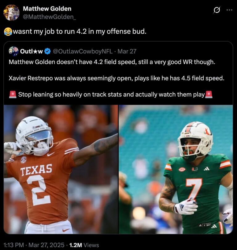 Texas WR Matthew Golden Shuts Down ‘Field Speed’ Criticism With 10-Word ...