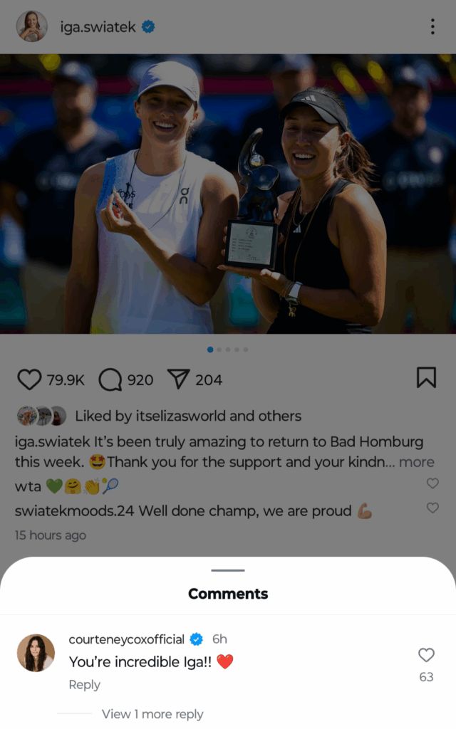 Iga Świątek Lauded by Friends Actress Following Bad Homburg Runner-Up ...