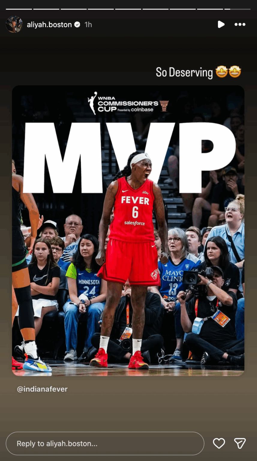 Aliyah Boston Celebrates Natasha Howard's Unanimous Commissioner's Cup ...