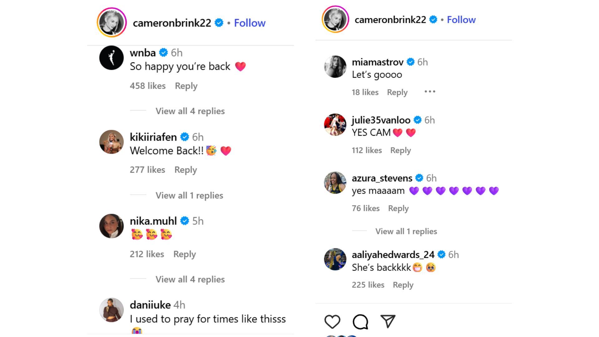 'So Happy You're Back' -- WNBA World Sends Heartfelt Message to Cameron ...