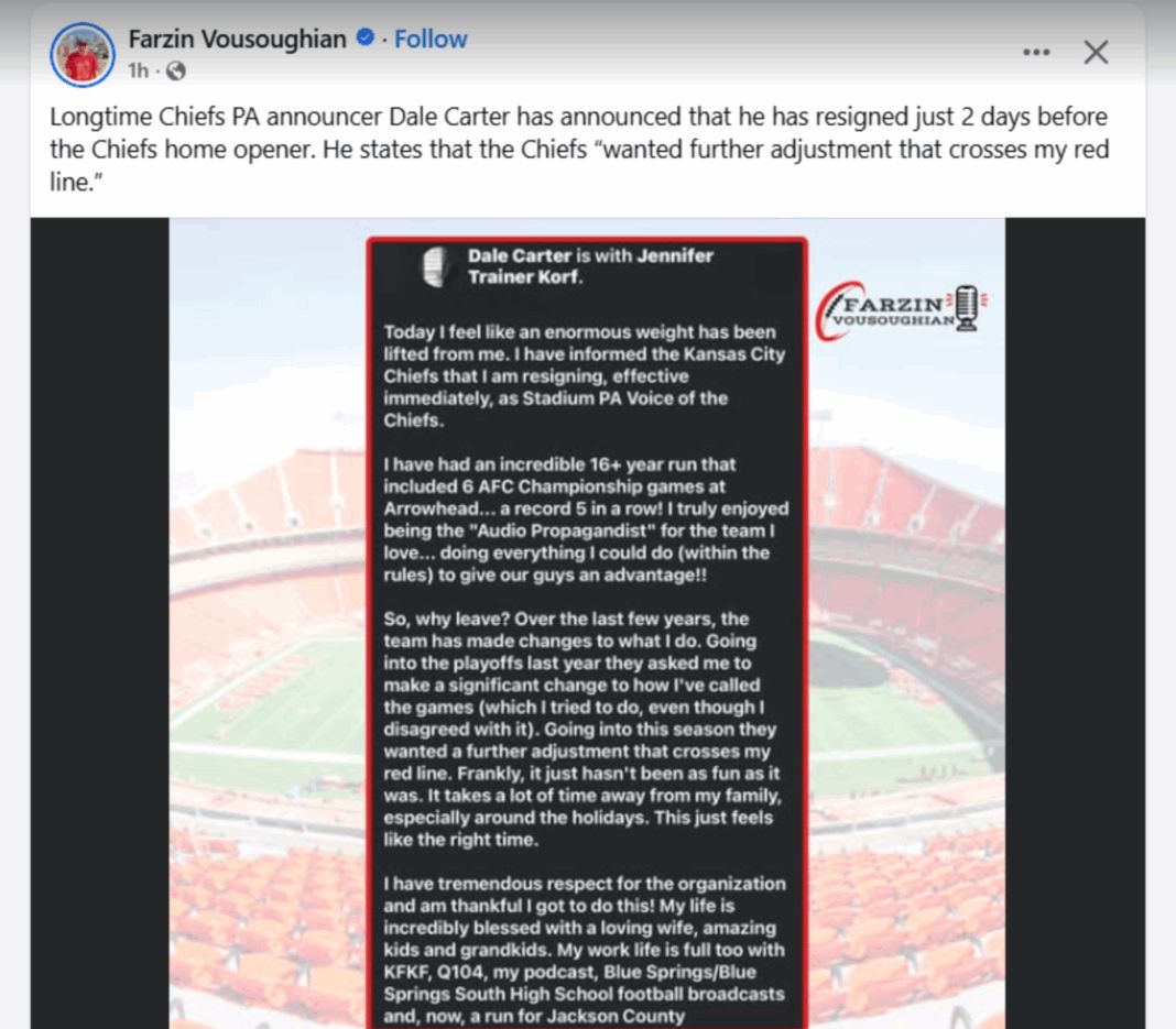 Chiefs PA Announcer Dale Carter Reveals the Reason He Resigned Just ...