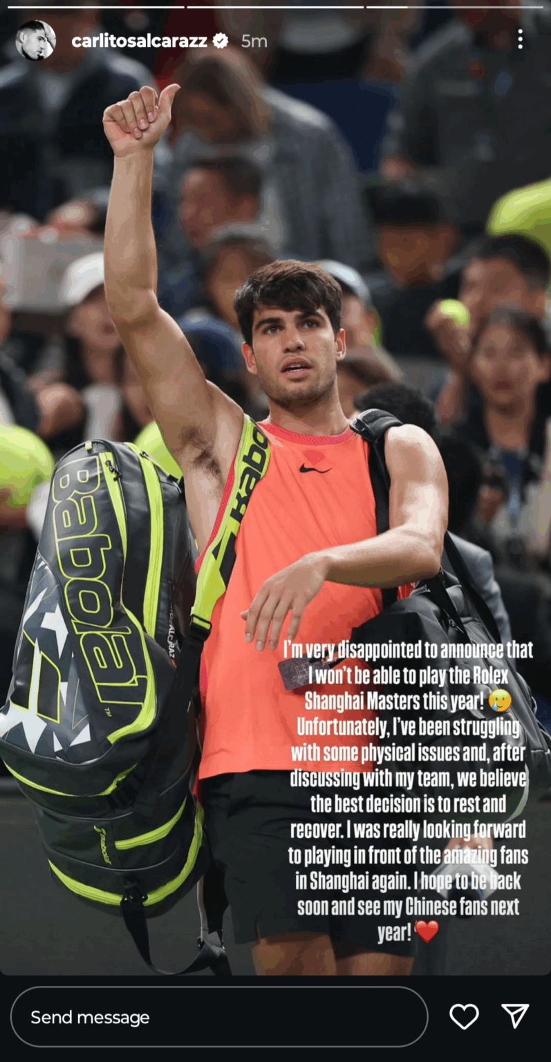 Carlos Alcaraz Snubs Shanghai Masters in Shocking Decision, 1 Hour ...