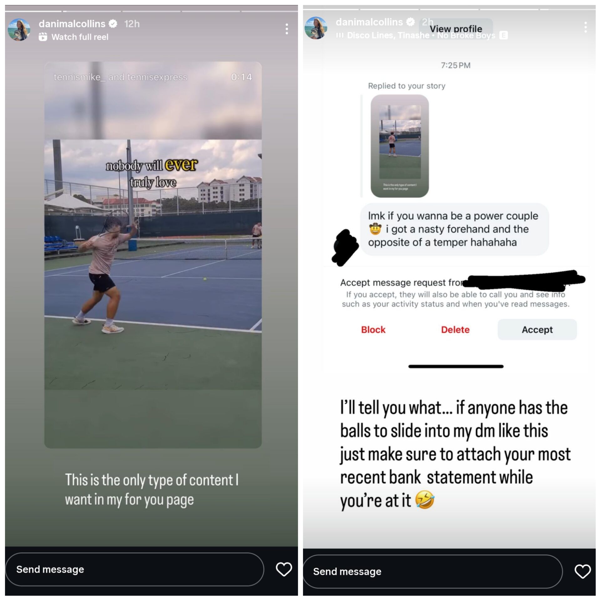 Danielle Collins Demands Bank Statement After Fan Slides Into Her DM ...