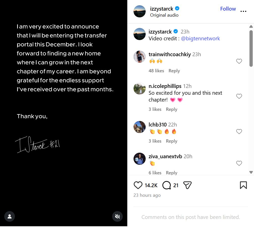 Former Penn State Setter Izzy Starck Drops Major Transfer Portal Update ...