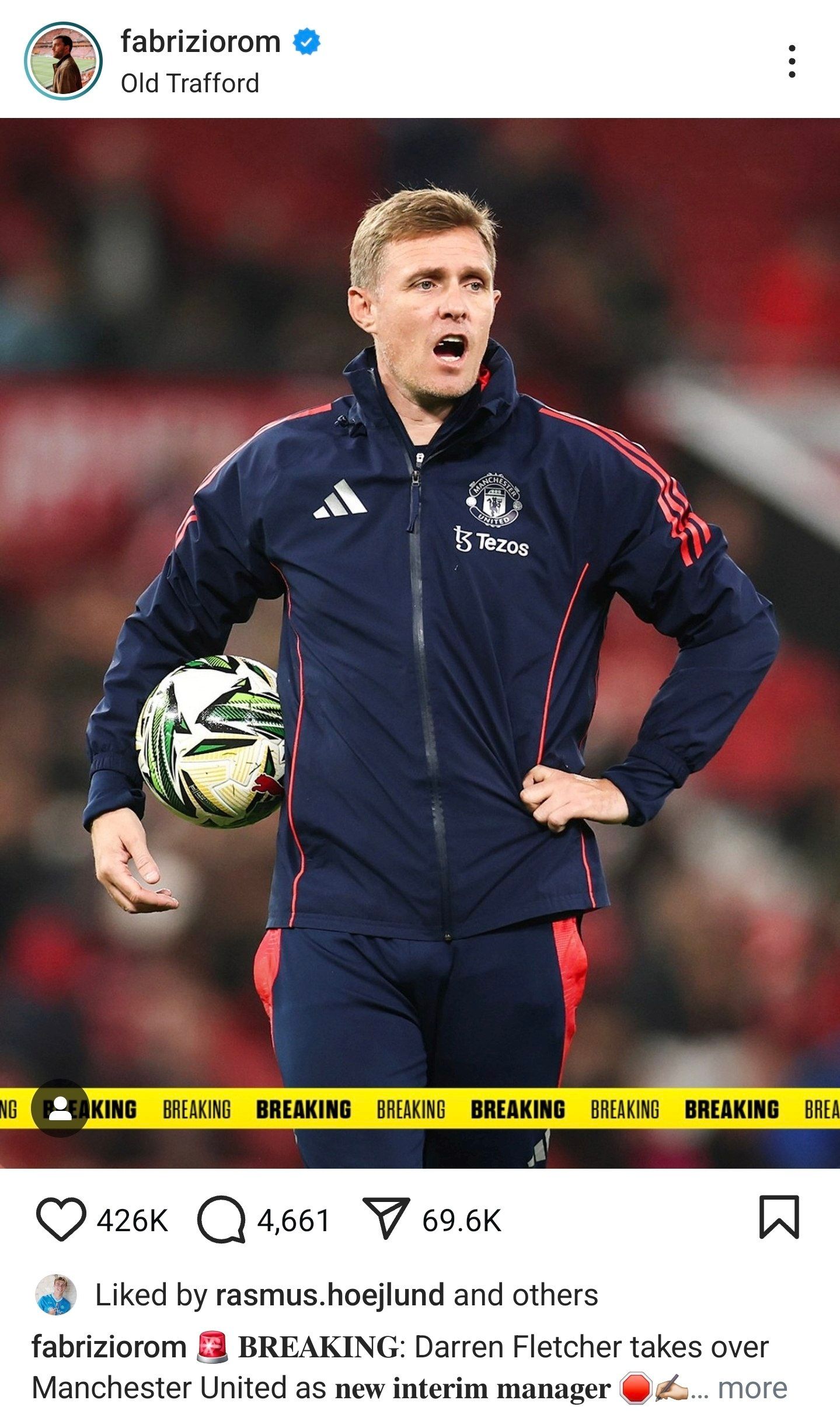 Manchester United Loanee Rasmus Hojlund Reacts to News of Darren ...