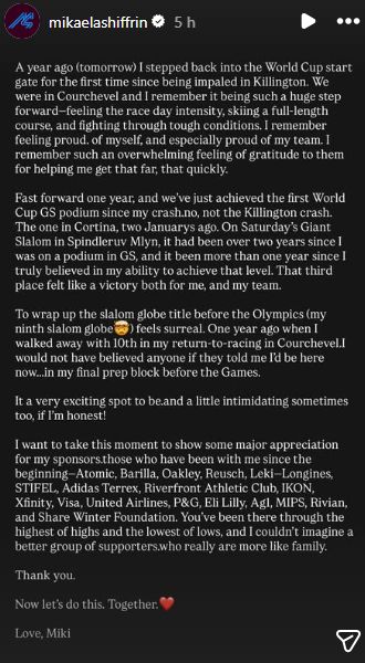 Mikaela Shiffrin Shares Emotional Comeback Message After World Cup ...