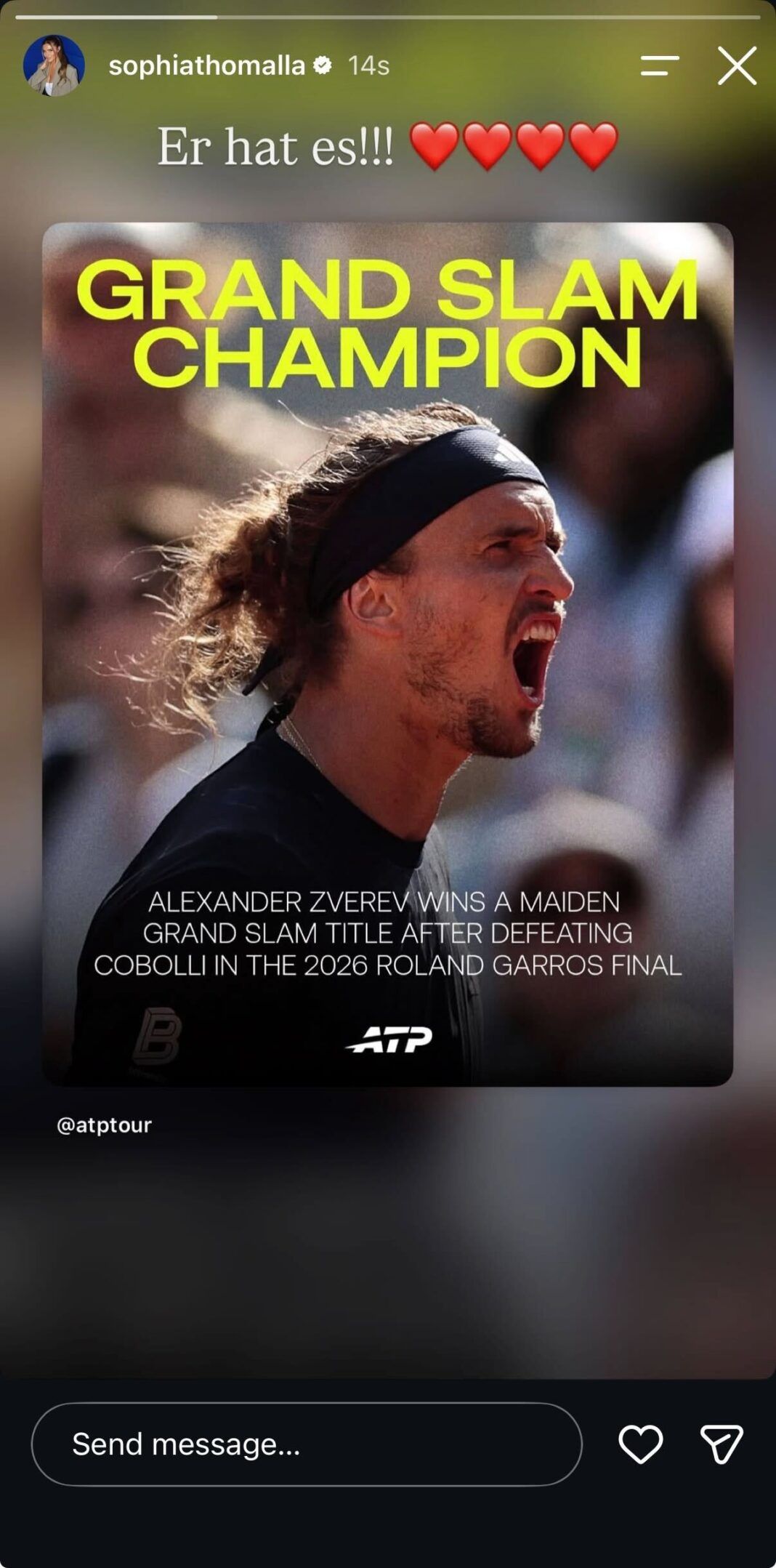 Alexander Zverev's Girlfriend Sophia Thomalla Lovingly Reacts to His ...